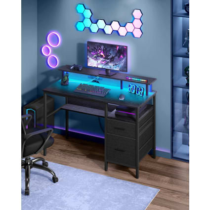 Scrivania per computer con cassetti in tessuto 55 x 120 x 90 cm nero ...