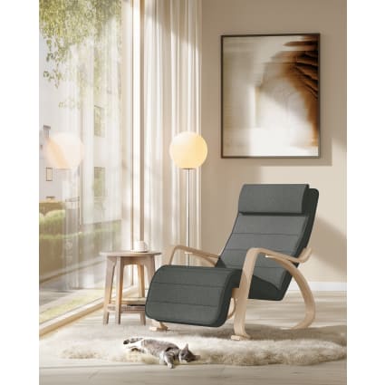 Sedia a dondolo braccioli betulla poggiapiedi regolabile 150 kg grigio ...