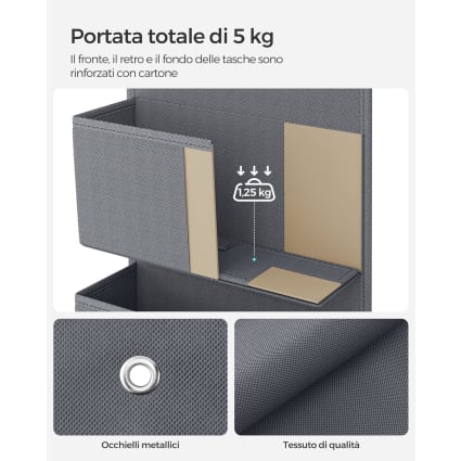 Scaffale da appendere in tessuto 33,5 x 12 x 100 cm grigio Tod ...