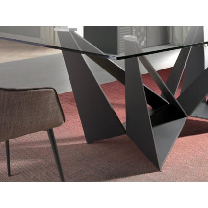 Mesa comedor rectangular cristal templado y acero negro | Maisons du Monde