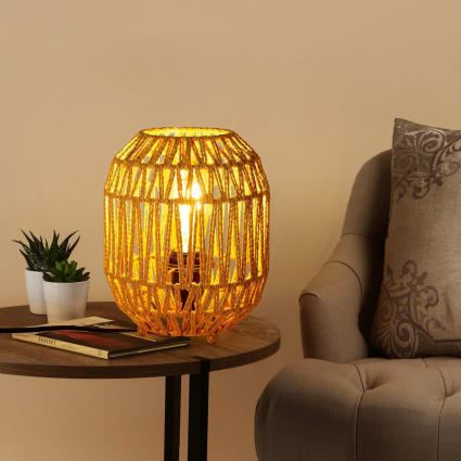 Lampe de table rotin tissé à la main naturel D.17cm H22cm | Maisons du ...