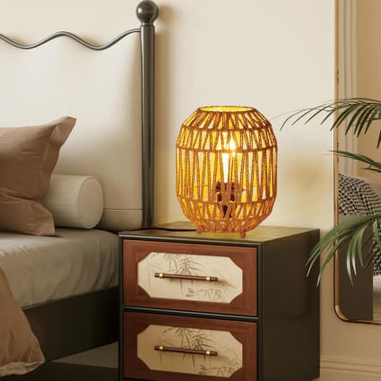 Lampe de table rotin tissé à la main naturel D.17cm H22cm | Maisons du ...