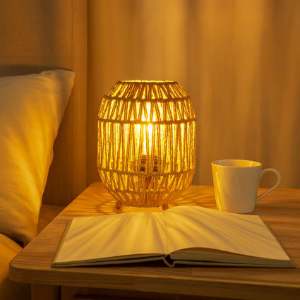 Lampe de table rotin tissé à la main naturel D.17cm H22cm | Maisons du ...