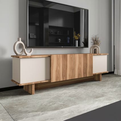 Mobile TV di design con armadietti in legno e aspetto beige 180cm Brona ...