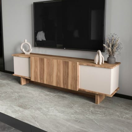 Mobile TV di design con armadietti in legno e aspetto beige 180cm Brona ...