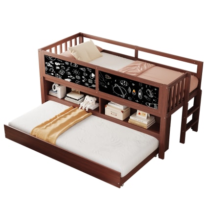 Lit enfant en bois brun avec espace de rangement 90 x 200 cm | Maisons ...