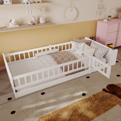 Kinderbett aus Kiefernholz mit offenem Lager 90x200 cm, weiß | Maisons ...