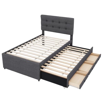 Lit rembourré en lin gris avec 3 tiroirs et tête réglable 90 x 200 cm ...