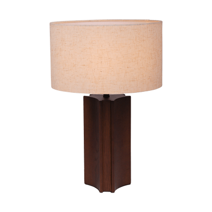 Lampe de table en placage chêne avec abat jour beige, hauteur 45 cm ...