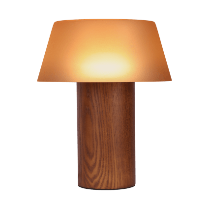 Lampe de table en verre brun avec pied en placage chêne, Ø 28 cm ...