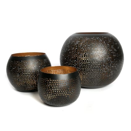 Portavelas esfera de latón negro oro 10x12 cm Pierced | Maisons du Monde
