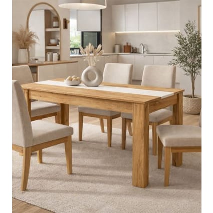 Mesa comedor fija para 6 comensales de 140 cm en color oak gold blanco ...