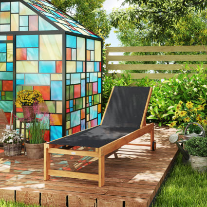 Tumbona de madera 186x60x33 cm negro | Maisons du Monde