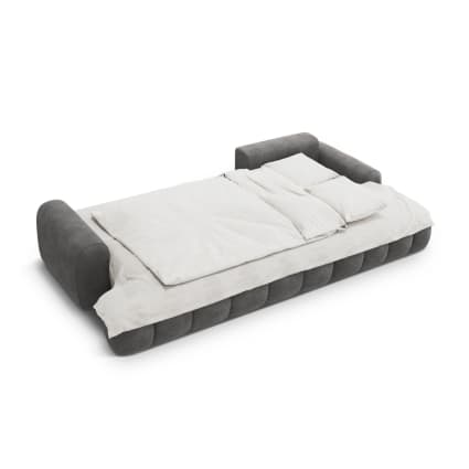 Divano convertibile angolare destro con box 3 posti in velluto grigio ...