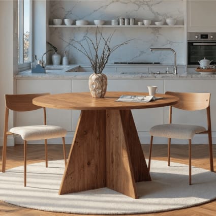 Table à manger avec plateau rond D120 cm - Effet Pin Atlantique ...