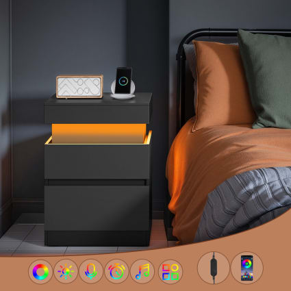 Table de chevet moderne lot de 2 multiprise intégrée noir Kailyn ...