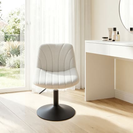Chaise de coiffeuse réglable tabouret avec dossier tissu peluche blanc ...