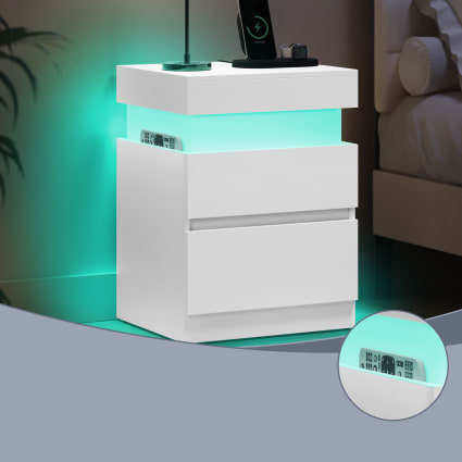 Table de chevet moderne 2 tiroirs multiprise intégrée blanc Kailyn ...