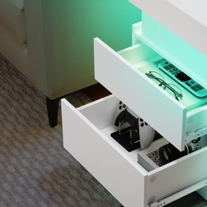 Table de chevet moderne 2 tiroirs multiprise intégrée blanc Kailyn ...