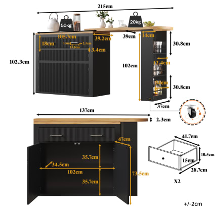 Mesa de bar extensible negra con almacenamiento, estilo moderno ...
