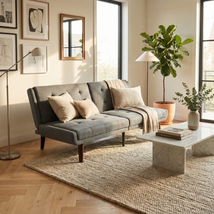 Canapé futon convertible 2 places en tissu gris – dossier réglable ...