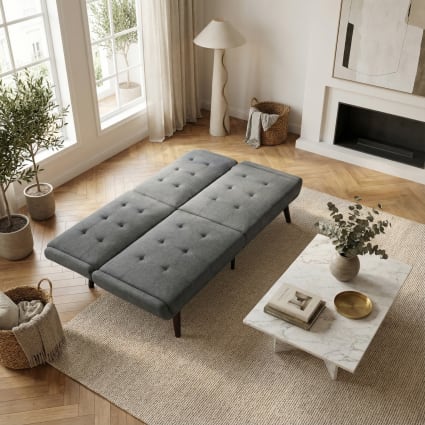 Canapé futon convertible 2 places en tissu gris – dossier réglable ...