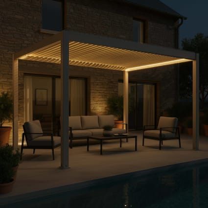 Pergola bioclimatica autoportante motorizzata 3 x 4 m e 2 tende Kavala ...