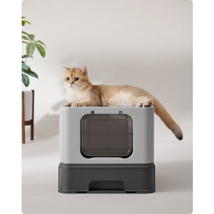 Arenero para gatos grandes con bandeja extraíble y pala color gris ...