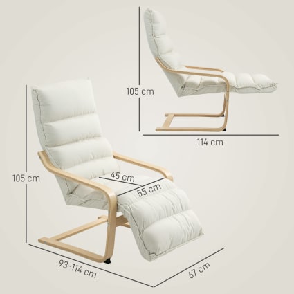 Fauteuil salon repose-pieds réglable structure en bois crème Homcom ...
