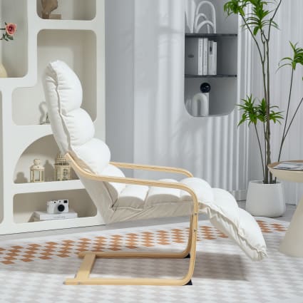 Fauteuil salon repose-pieds réglable structure en bois crème Homcom ...