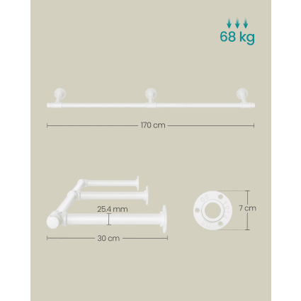 Attaccapanni da muro stile industriale 30,4 x 170 x 7 cm bianco ...