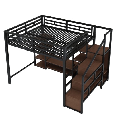 Hochbett aus Metall mit TV-Ständer und Steckdose 140x200 cm，schwarz ...