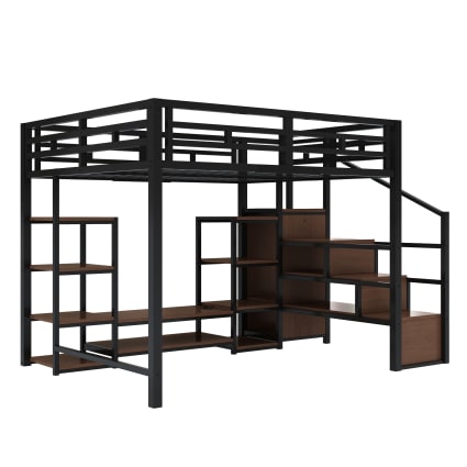 Hochbett aus Metall mit TV-Ständer und Steckdose 140x200 cm，schwarz ...