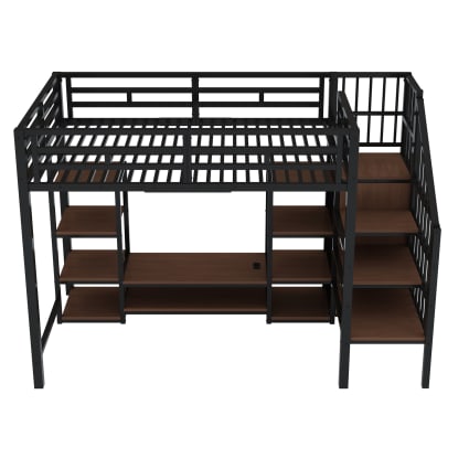 Hochbett aus Metall mit TV-Ständer und Steckdose 90x200 cm, schwarz ...