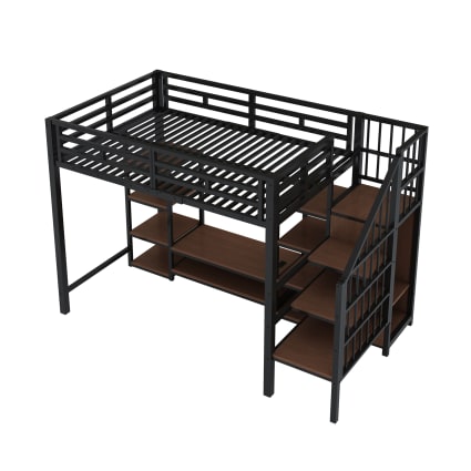 Hochbett aus Metall mit TV-Ständer und Steckdose 90x200 cm, schwarz ...