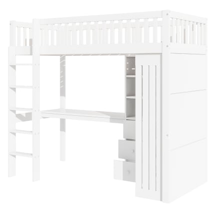 Kinder-Hochbett aus Kiefer mit Kleiderschrank 90x200 cm，weiß | Maisons ...