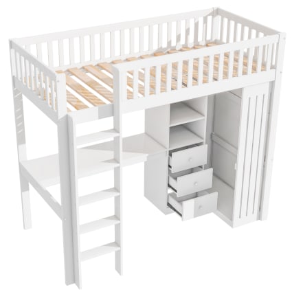 Kinder-Hochbett aus Kiefer mit Kleiderschrank 90x200 cm，weiß | Maisons ...