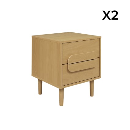 Table de chevet vintage décor bois de chêne 2 tiroirs (lot de 2 ...