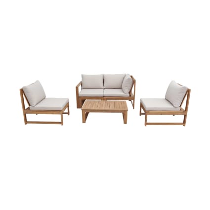 Salon de jardin modulable bois d'acacia et tissu beige 4 places Tula ...