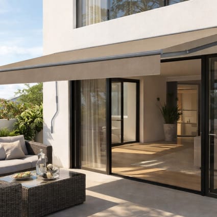 Tenda da sole manuale 3,95 x 3 m in alluminio con telo color tortora ...