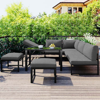 Ensemble de jardin 7 places en aluminium gris | Maisons du Monde