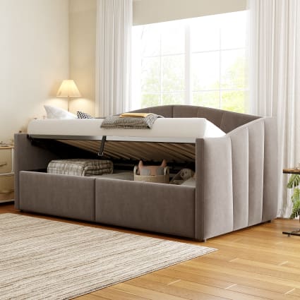 Polsterbett aus Samt mit Stauraum und Lattenrost 90x200 cm, grau ...