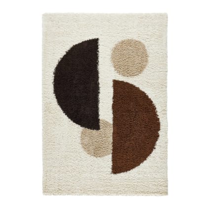 Tapis intérieur shaggy motifs circulaires beige, marron, noir 160 x ...