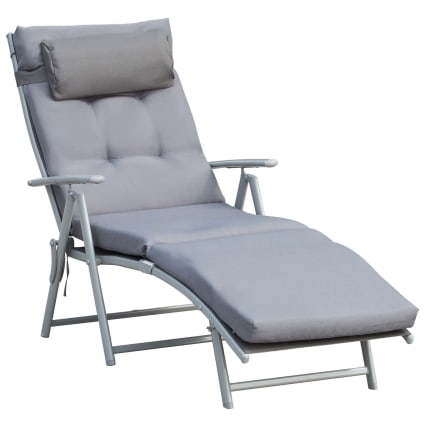 Chaise longue d’extérieur en métal et textile gris 137x63x100cm ...
