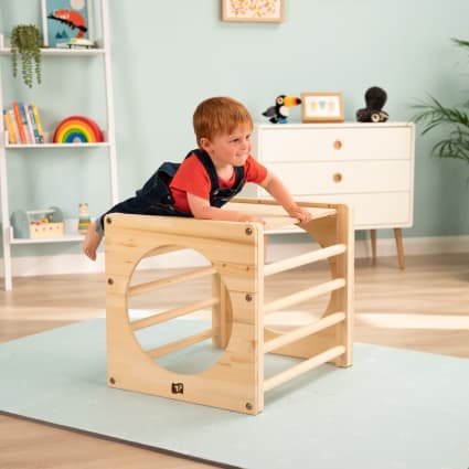 Cubo da arrampicata con triangolo e scivolo in legno fsc® marrone ...