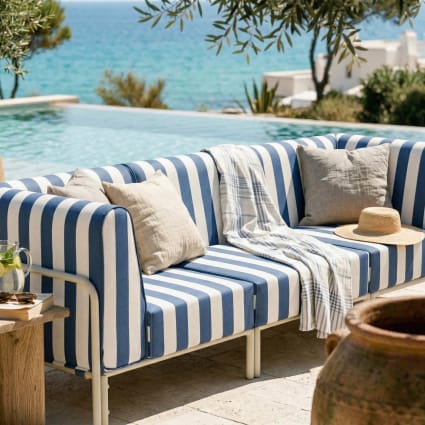 Salon de jardin bas modulable rayé 3 places bleu pacific Patio ...