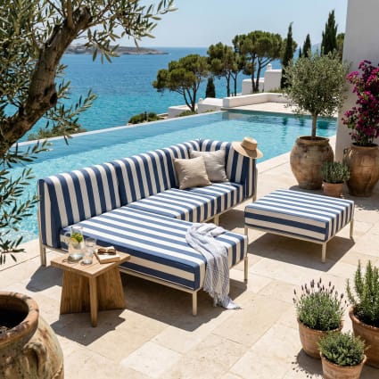 Set modulare di mobili da giardino bassi a strisce 4 posti blu Patio ...