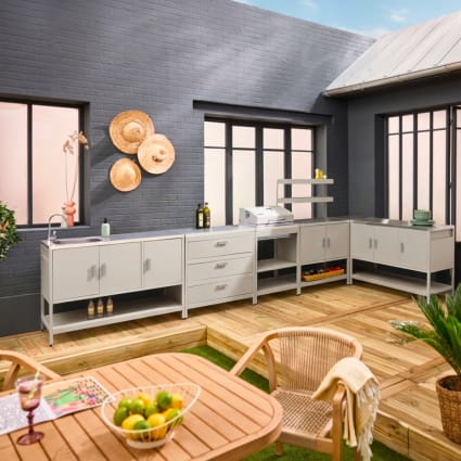 Cucina da esterno con barbecue a carbonella, 6 moduli, beige Naxos ...
