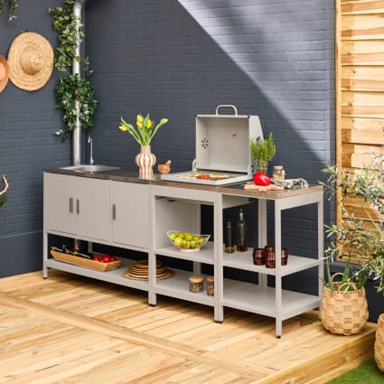 Cucina da esterno con barbecue a carbonella, 3 moduli, beige Naxos ...