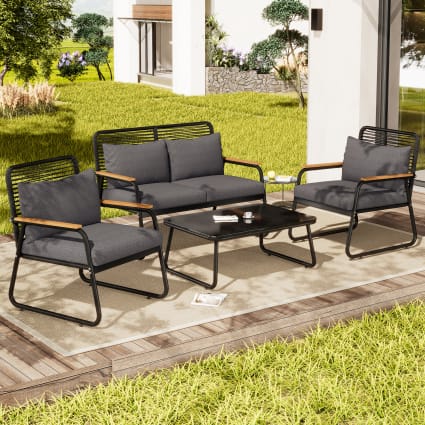 Salon de jardin en fer noir pour 4 personnes | Maisons du Monde